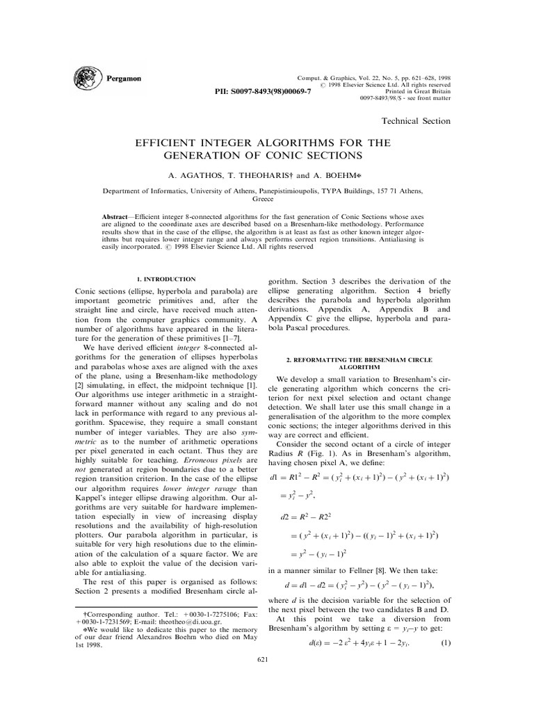 Efficient Integer Algorithms For The Generation of Conic Sections | PDF ...