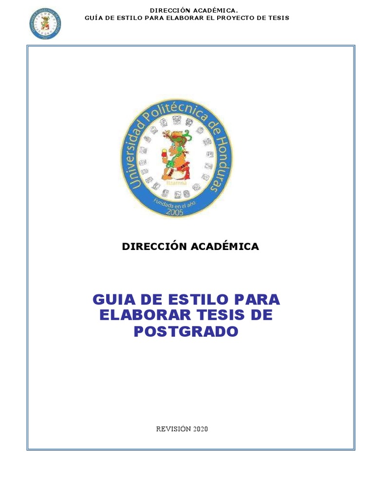 Guia de Estilo para Presentacion de Tesis Maestria UPH 2020 | PDF ...
