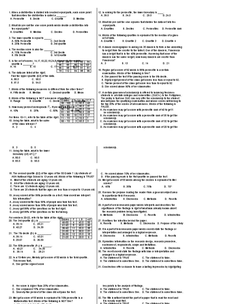 Math 10 Q4 LT 1 | PDF | Percentile