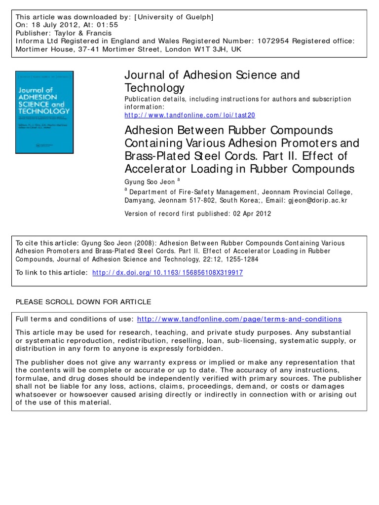 Journal of Adhesion Science and Technology | PDF | Copper | Adhesion