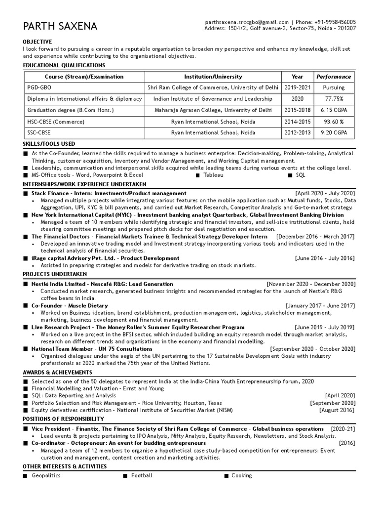 Parth Saxena: The Financial Doctors - Financial Markets Trainee ...