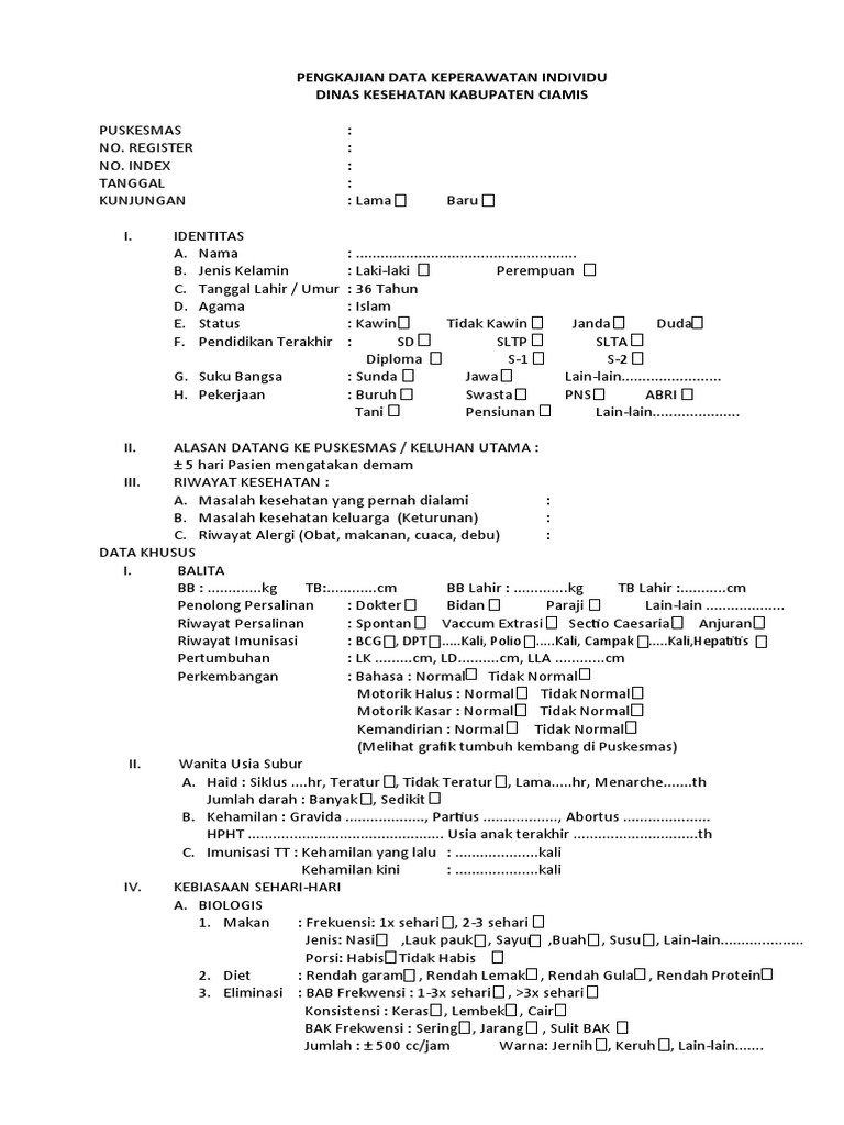 Blanko Pengkajian Data Keperawatan Individu | PDF