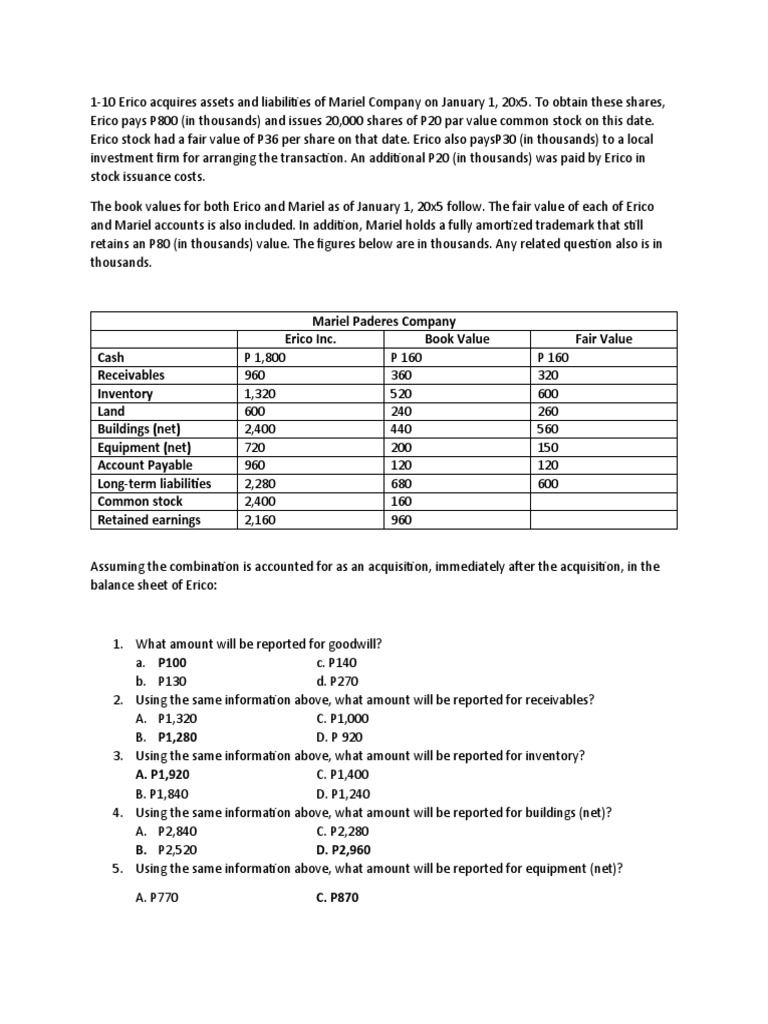 Buscom Problem Solving Diaz | PDF | Book Value | Goodwill (Accounting)