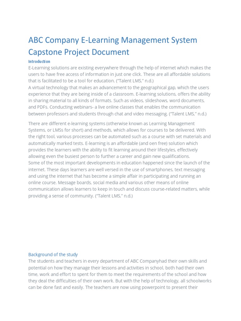 ABC Company E-Learning Management System Capstone Project Document ...