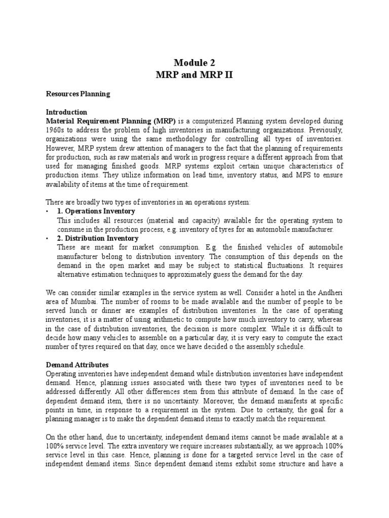 MRP and MRP II | PDF