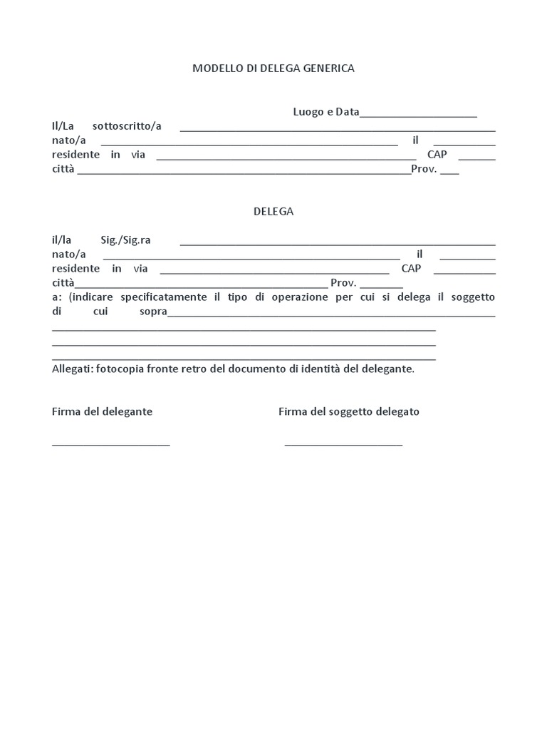Modello Di Delega Generica | PDF