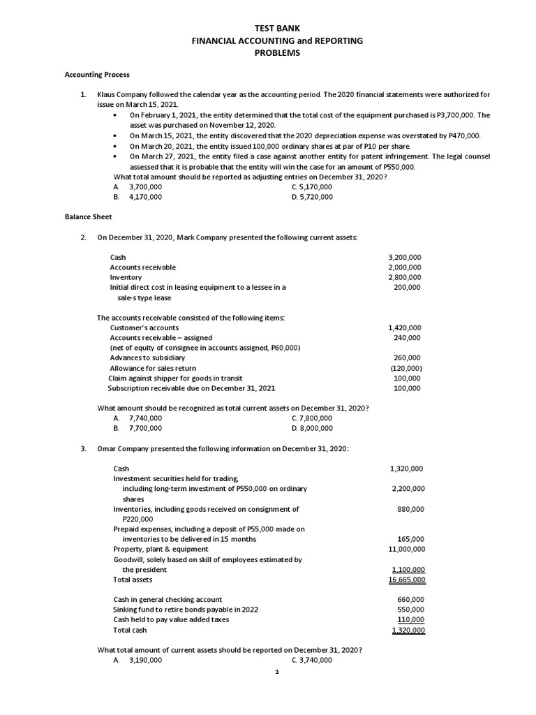 Financial Accounting Problem Set | PDF | Expense | Revenue