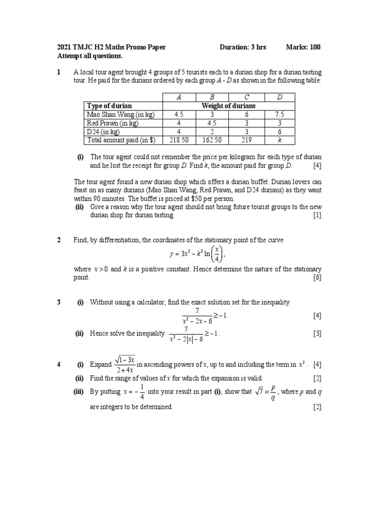 2021 TMJC H2 Math Promo (QN) | PDF | Line (Geometry) | Plane (Geometry)