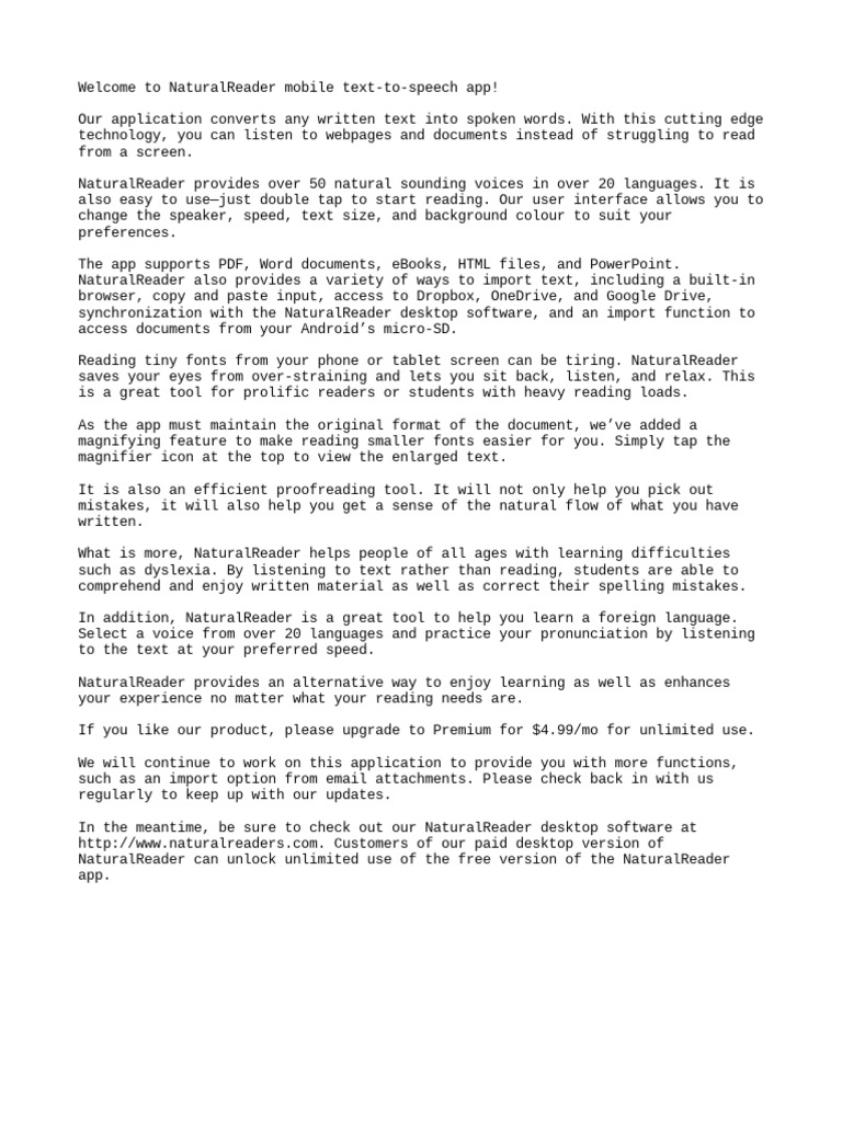 NaturalReader Mobile Text-to-Speech App | PDF | Mobile App | Software