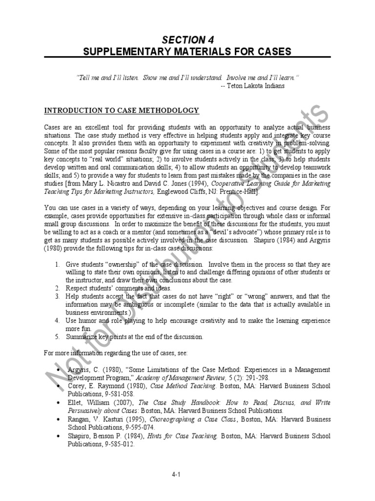 Supplementary Materials For Cases: Section 4 | PDF | Customer ...