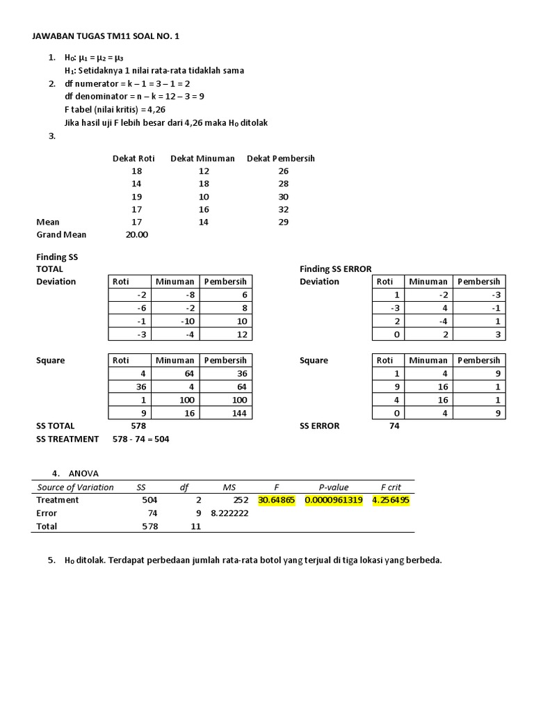 TM11 Pembahasan Soal ANOVA | PDF