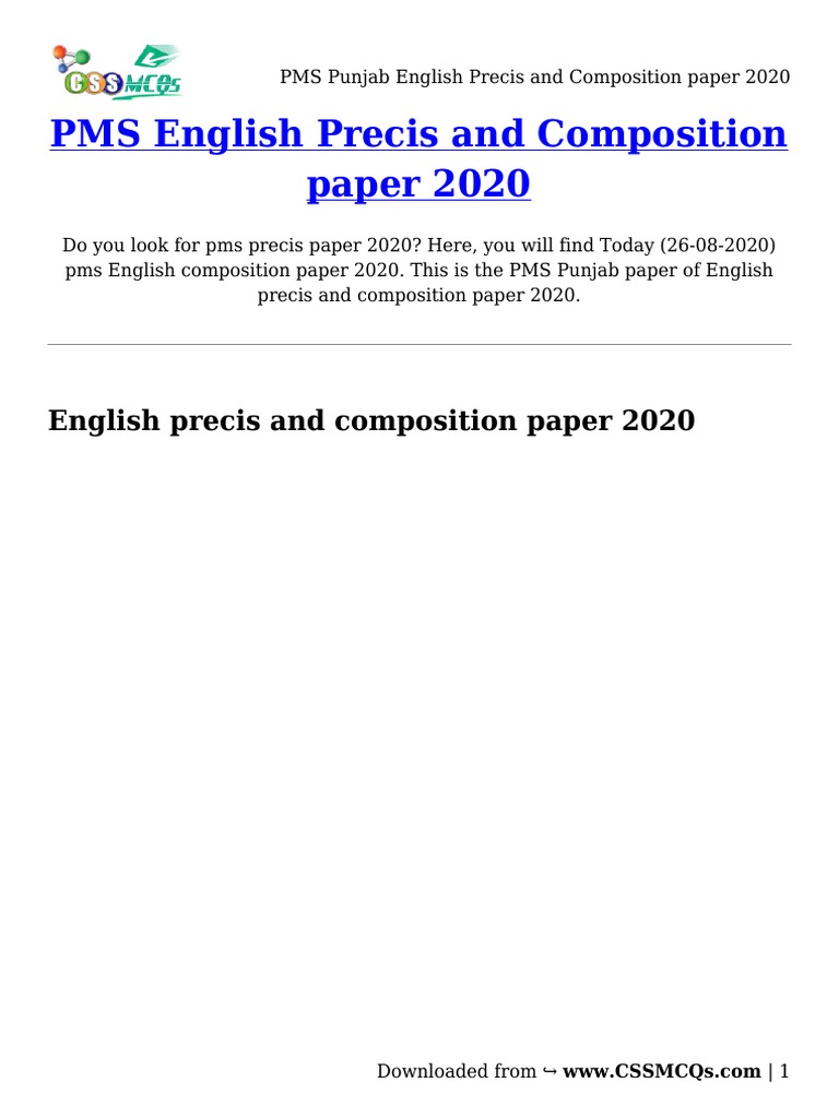 PMS English Precis Paper 2020 | PDF | English Grammar | English Language