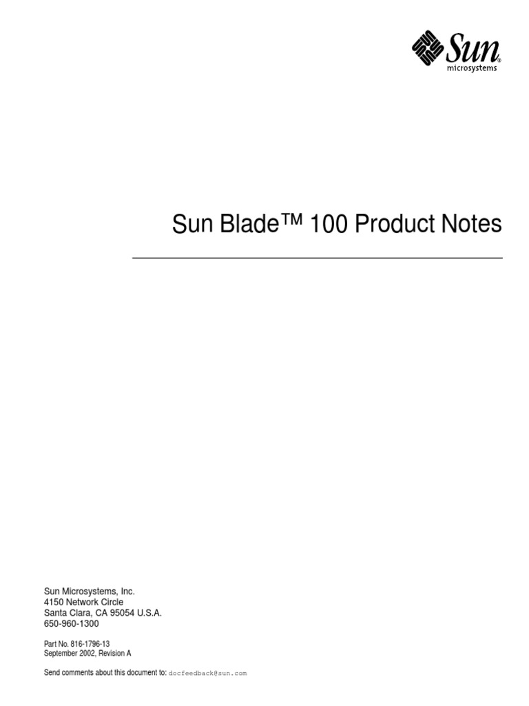 Sun Blade™ 100 Product Notes: Sun Microsystems, Inc. 4150 Network ...