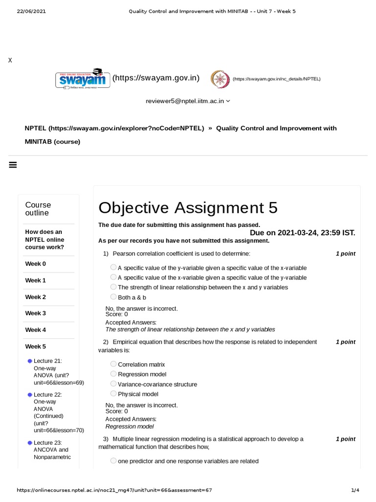 Objective Assignment 5: (Https://swayam - Gov.in) | PDF | Dependent And Independent Variables ...