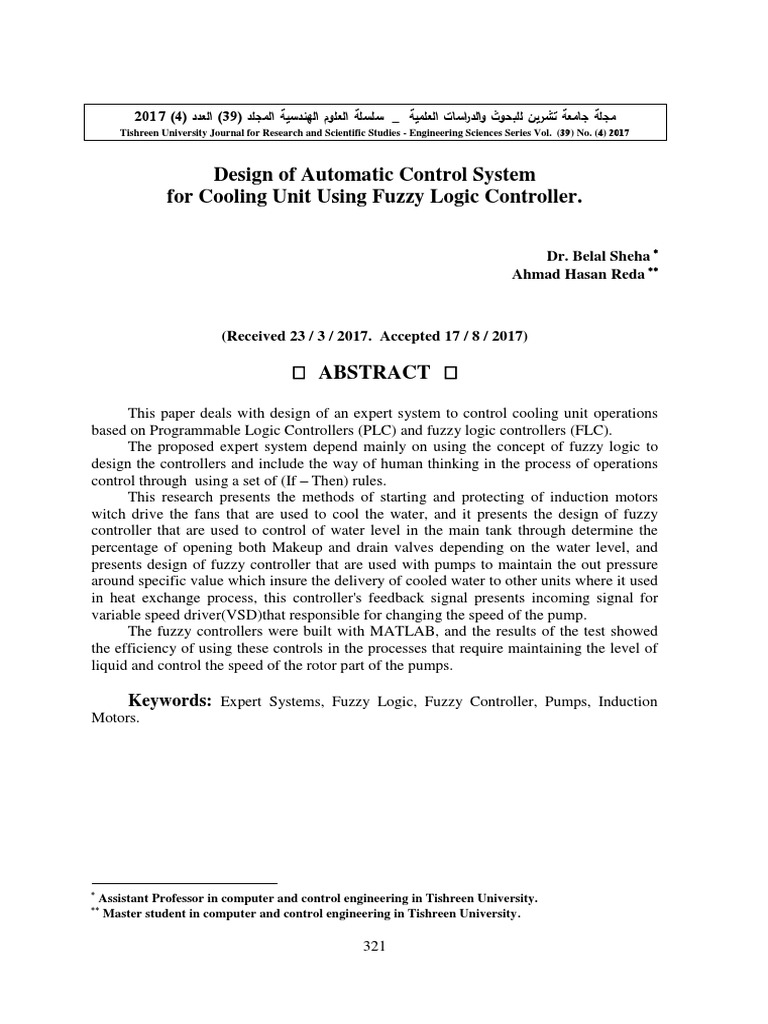 Design of Automatic Control System For Cooling Unit Using Fuzzy Logic Controller | PDF | Fuzzy ...