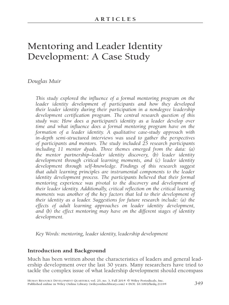 Mentoring and Leader Identity Development: A Case Study | PDF ...