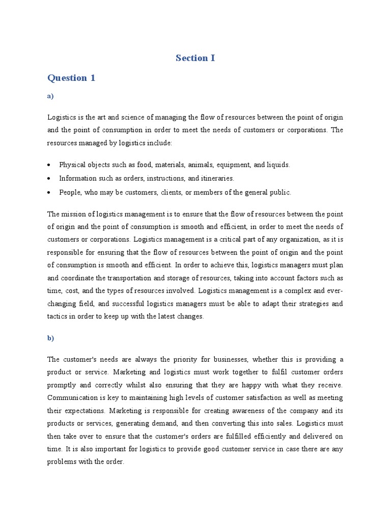 Introduction To Logistics Exam | PDF | Logistics | Supply Chain
