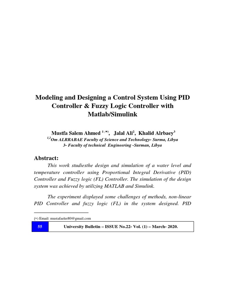 Modeling and Designing A Control System Using PID Controller & Fuzzy ...