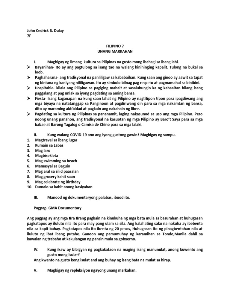 FILIPINO 7 Modified Activity | PDF