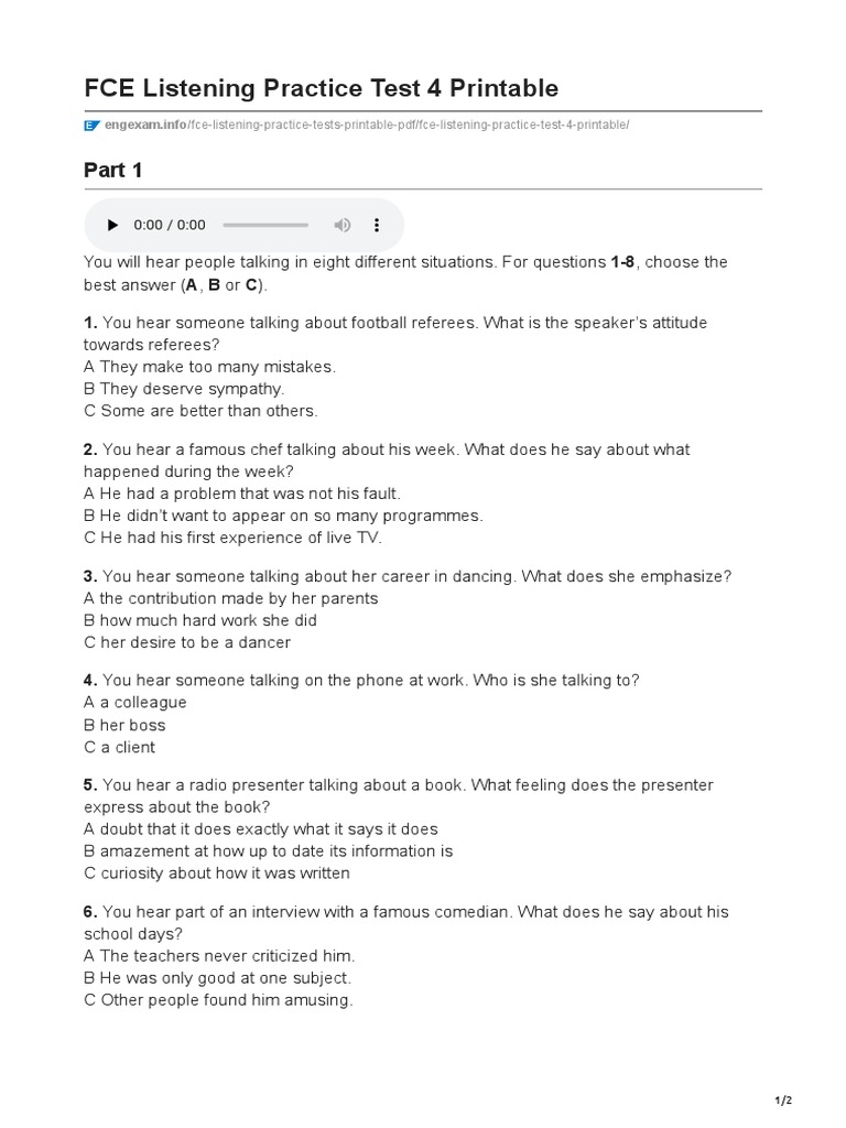 FCE Listening Practice Test 4 PDF | PDF | Elephant