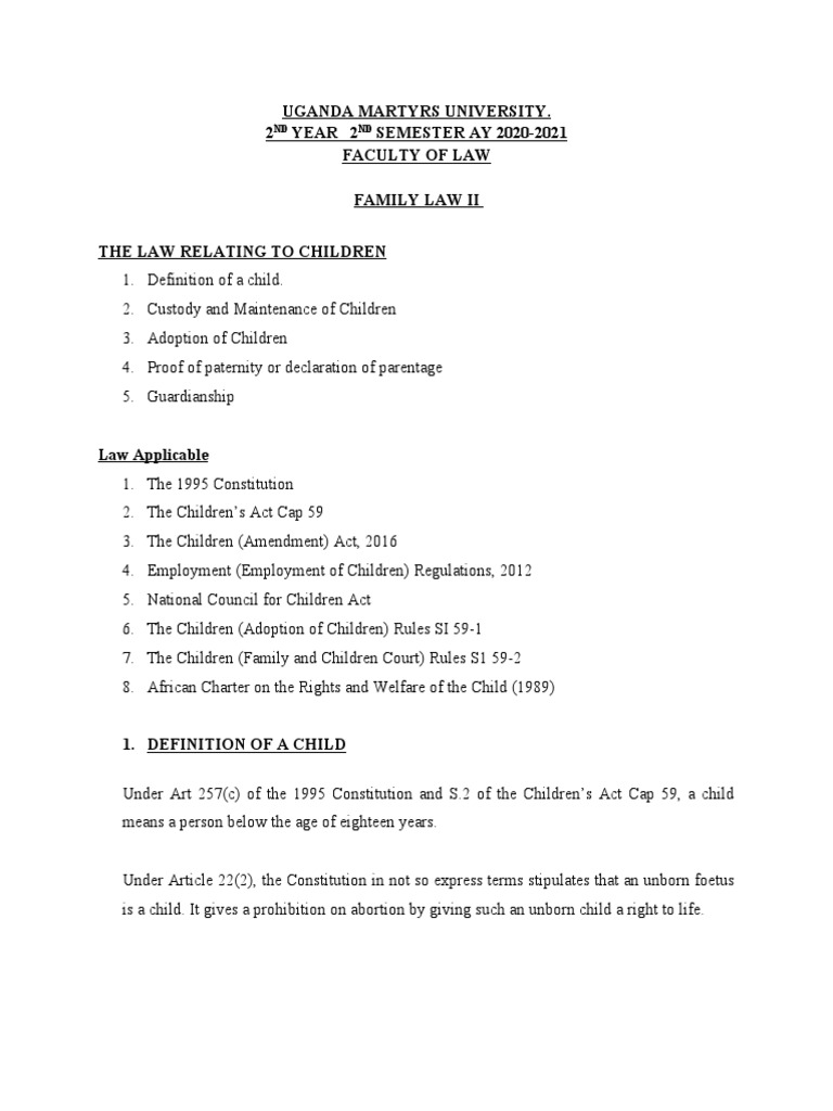 FAMILY LAW II Students Notes | PDF | Child Custody | Children's Rights
