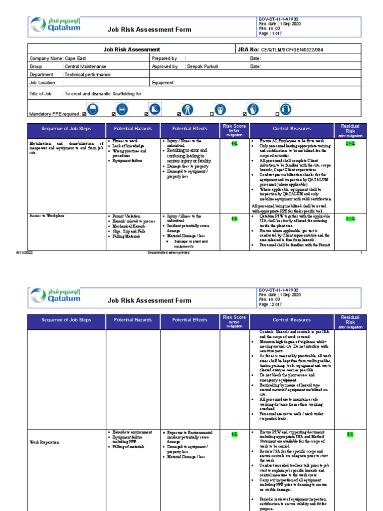(General Scaffolding JRA | Download Free PDF | Scaffolding | Risk ...