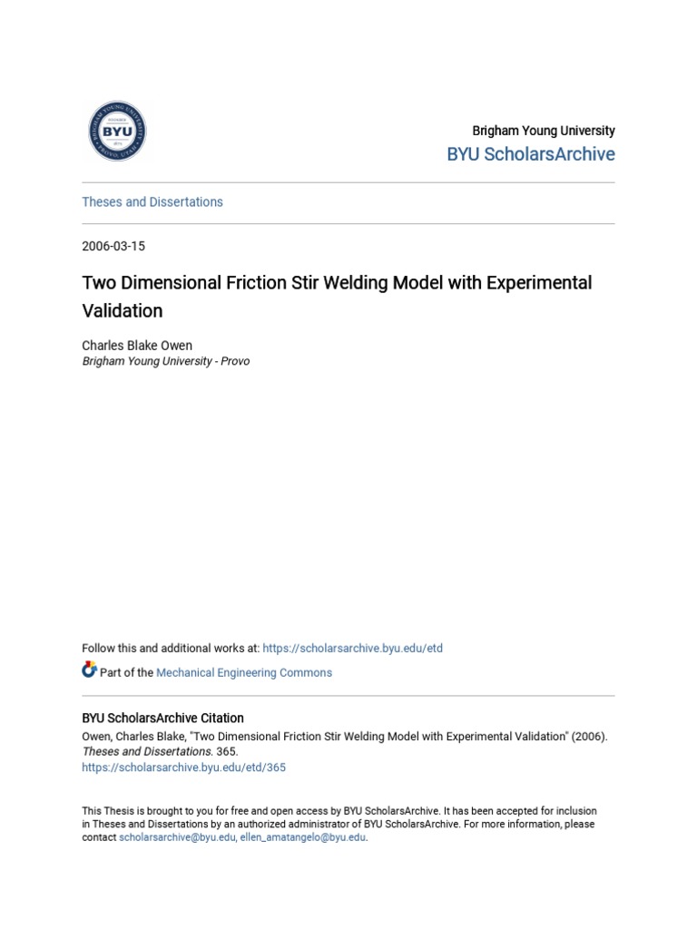 Friction Stir Welding Model | PDF | Deformation (Engineering) | Thesis