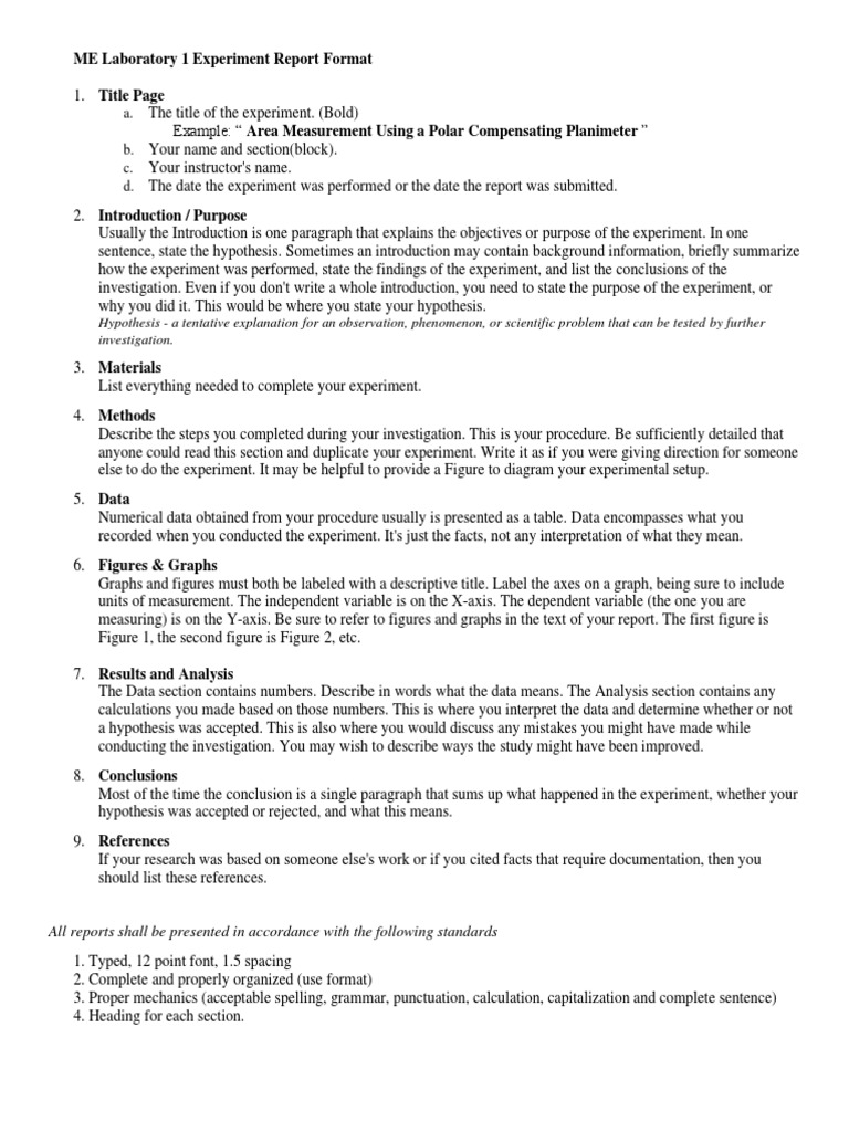 ME Laboratory Experiment Report Format | PDF | Experiment | Hypothesis