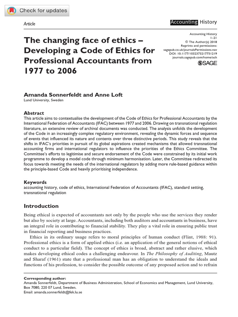 The Changing Face of Ethics - Developing A Code of Ethics For ...