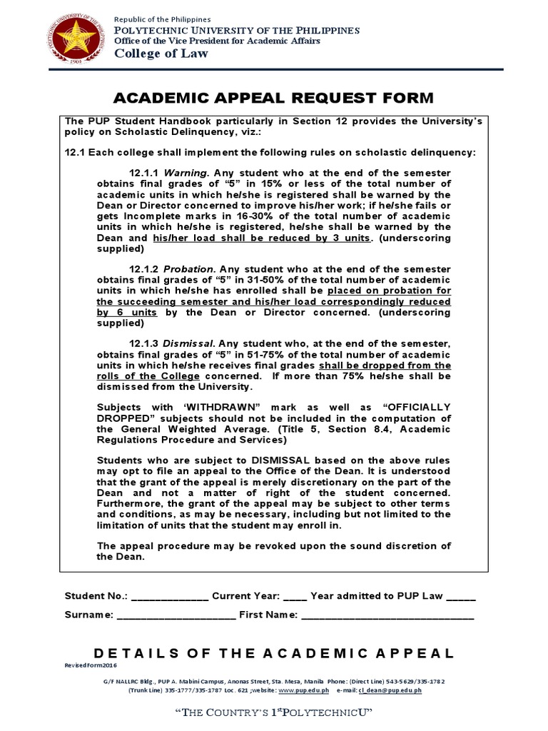Academic Appeal Request Form - REVISED | PDF