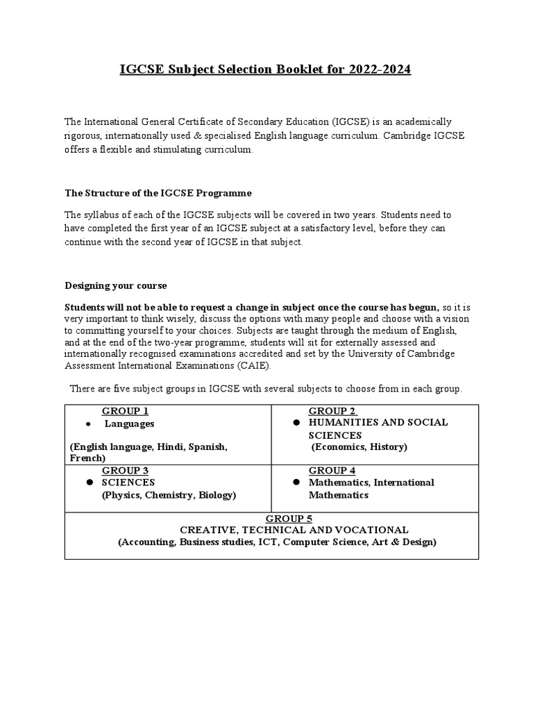 IGCSE Subject Selection Booklet-2022 | PDF | Educational Stages