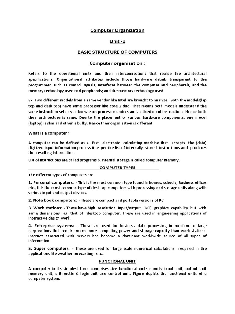 Computer Organization Unit - 1 Basic Structure of Computers Computer Organization | Download ...