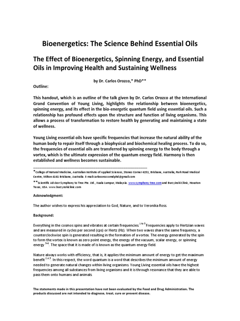 Bioenergetics: The Science Behind Essential Oils | PDF | Electron | Hertz