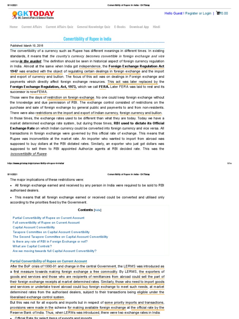 Convertibility of Rupee in India | PDF | Reserve Bank Of India ...