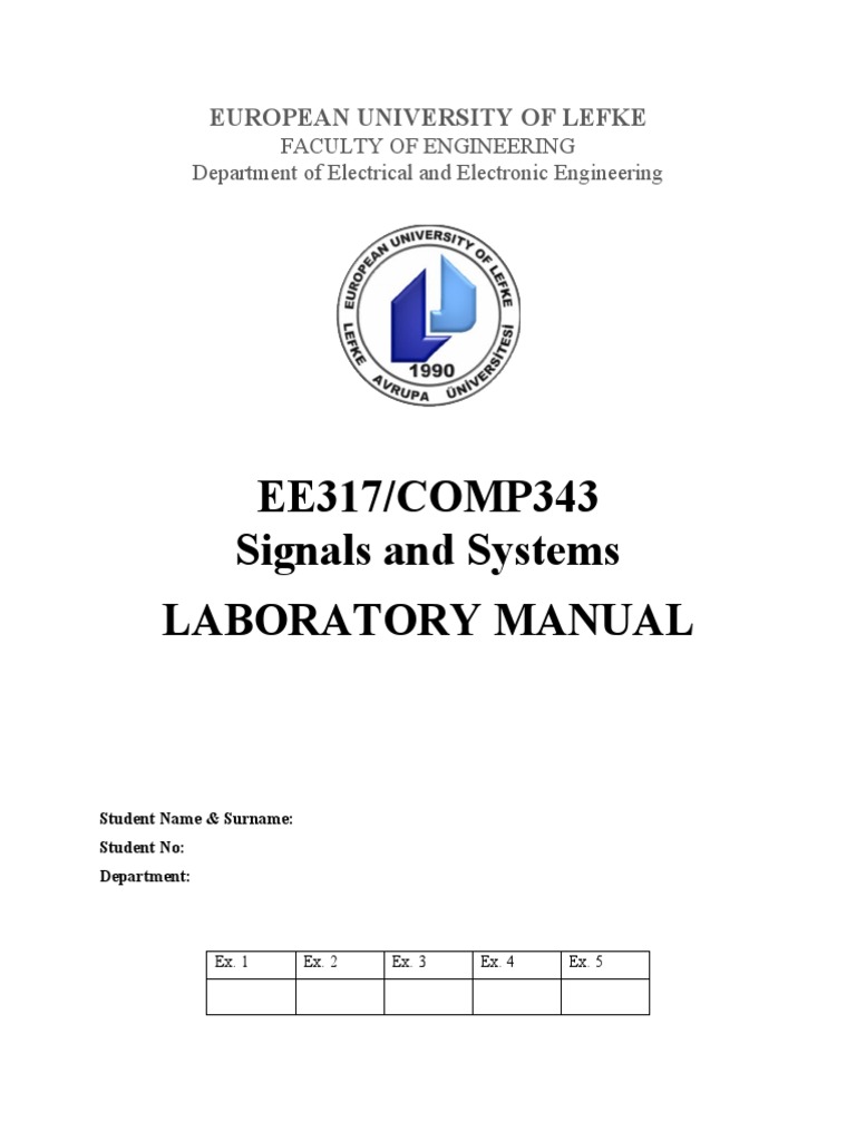 EE317/COMP343 Signals and Systems Laboratory Manual: European University of Lefke | PDF | Matrix ...