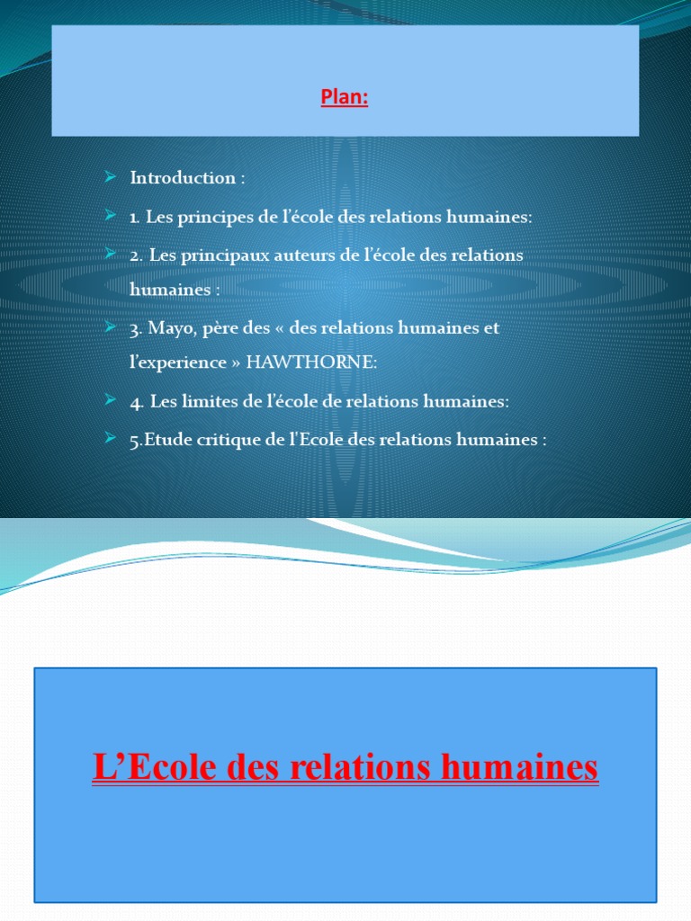 L'Ecole Des Relations Humaines | PDF | Direction | Psychologie