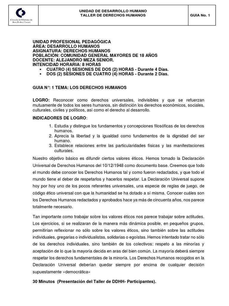 Guia Talleres DDHH Estructura Metodologica | PDF | Ley humanitaria internacional | Derechos humanos