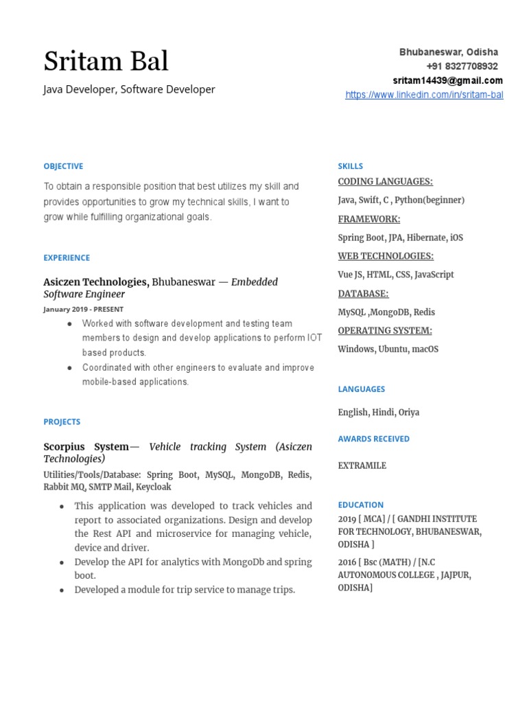Sritam Bal: Java Developer, Software Developer | PDF | Mobile App | Ios