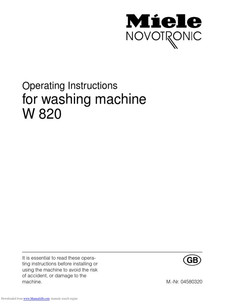 Miele W820 Washing Machine Manual | PDF