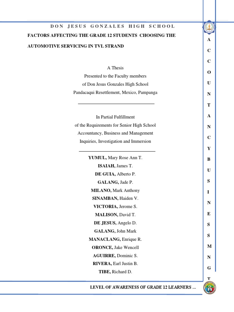Factors Influencing Grade 12 Students' Choice of Automotive Servicing ...