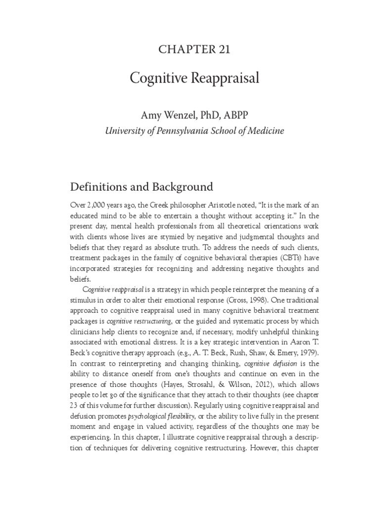 Process-Based CBT - Cap 21 Cognitive Reapraisal (Hayes & Hofmann, 2018 ...