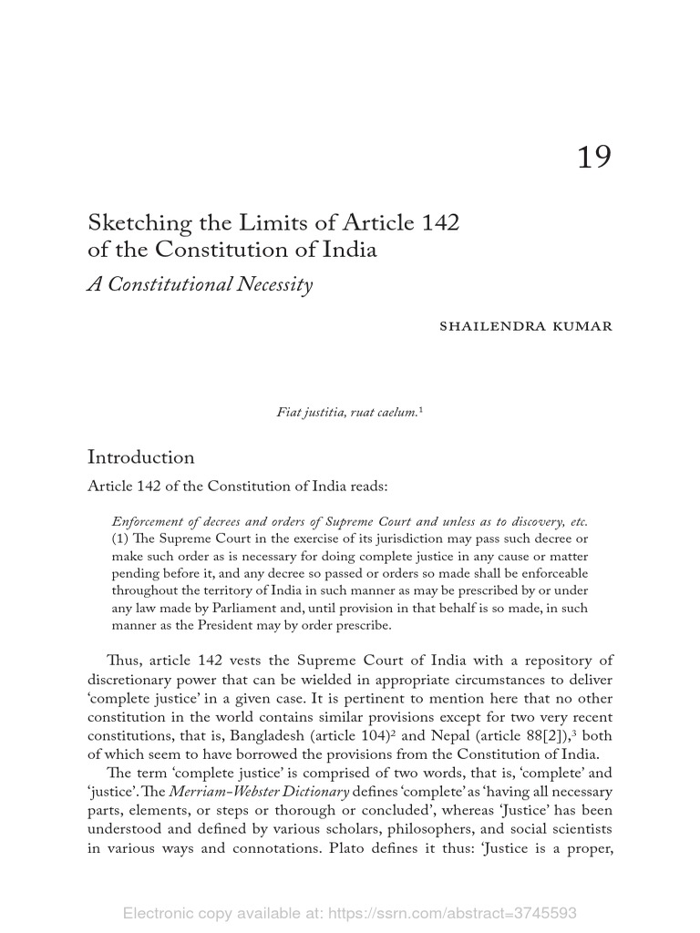 Sketching The Limits of Article 142 of The Constitution of India ...