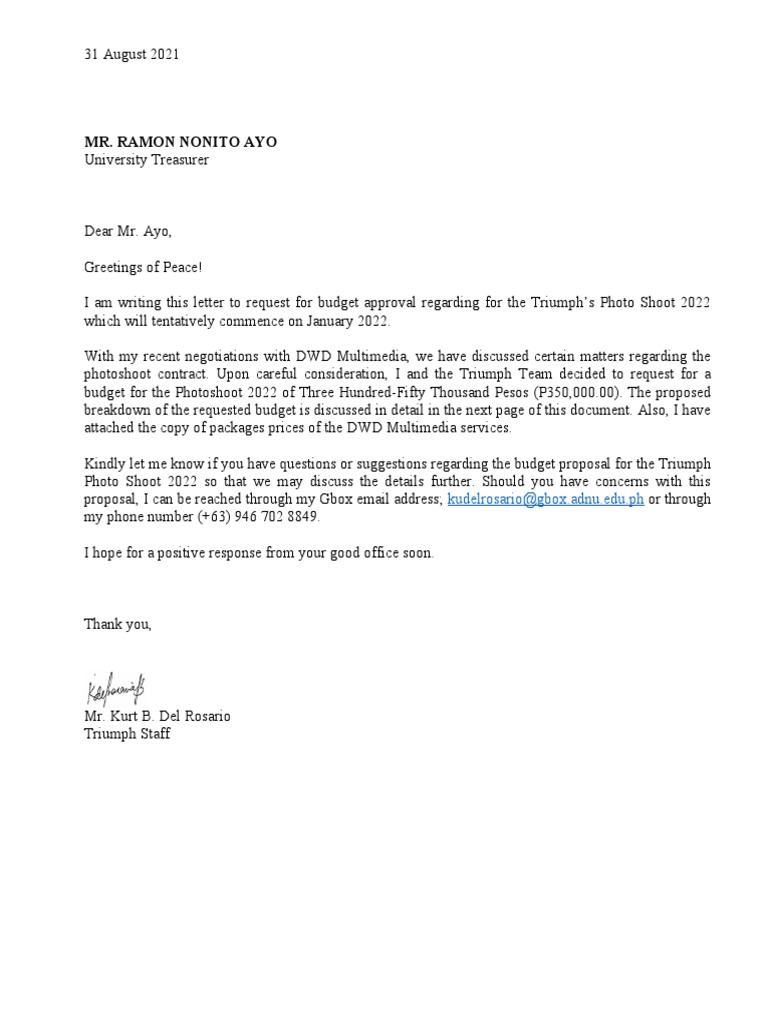 Budget Proposal Letter 1 | PDF