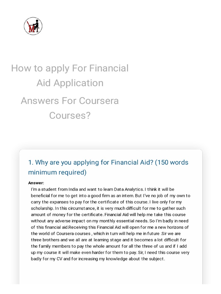 How To Apply For Financial Aid Application Answers For Coursera Courses ...
