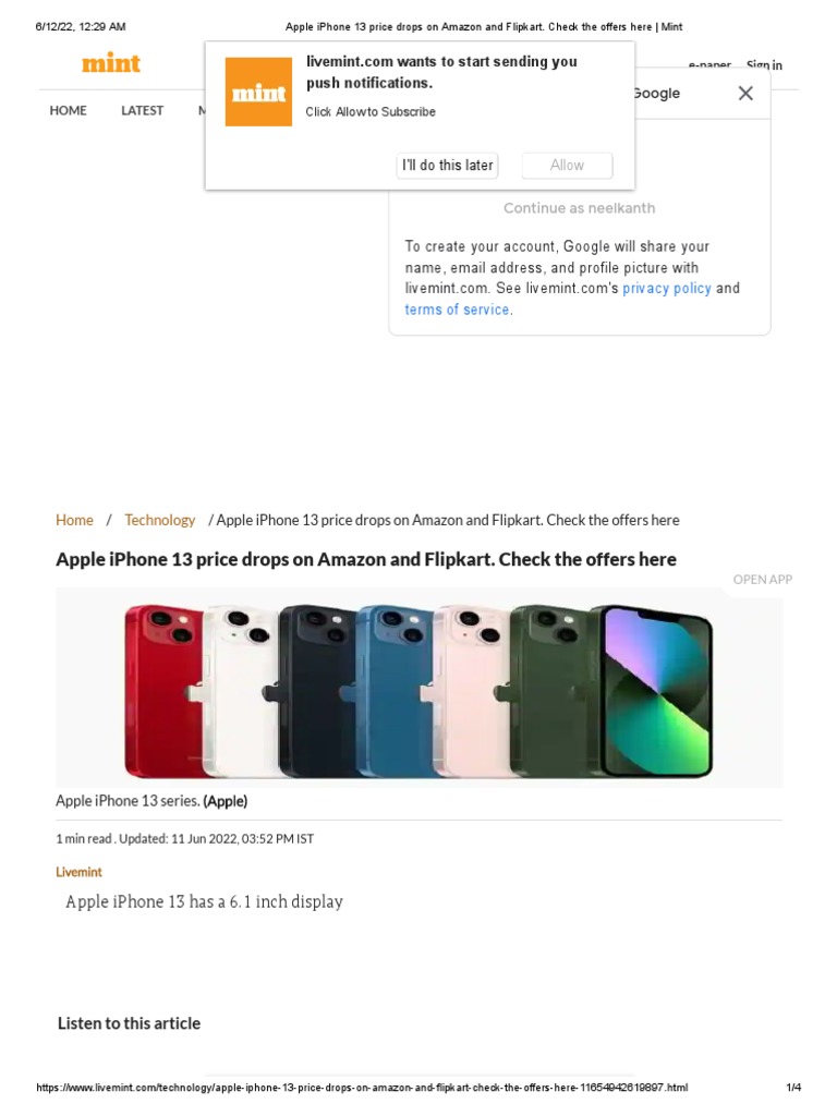 Apple Iphone 13 Price Drops On Amazon and Flipkart. Check The Offers ...