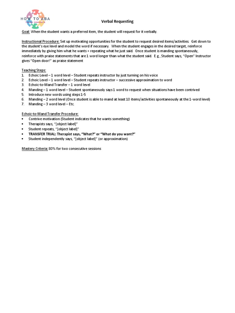 Echoic-to-Mand Transfer | PDF | Cognition | Behavior Modification