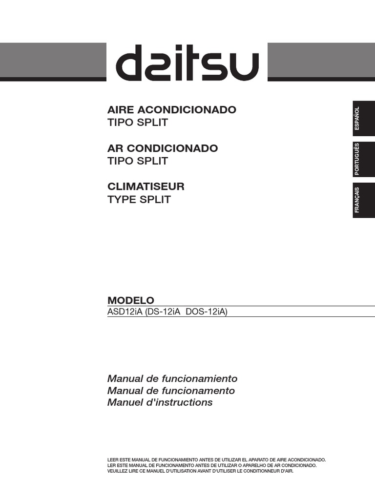 Manual Daitsu DS12-IA | PDF | Control remoto | Aire acondicionado