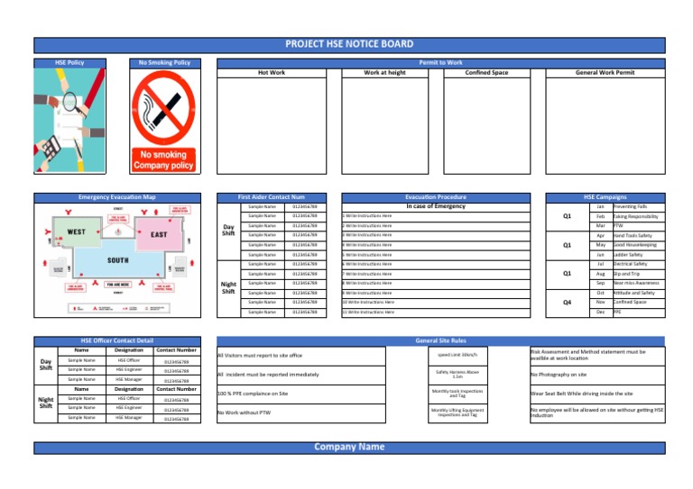 Project Hse Notice Board: HSE Policy No Smoking Policy Permit To Work ...