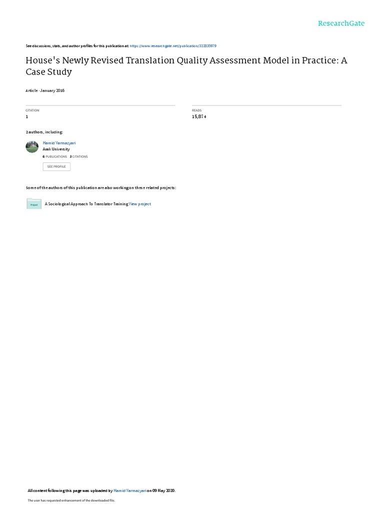Juliane House TranslationQualityAssessmentModelinPractice | PDF ...