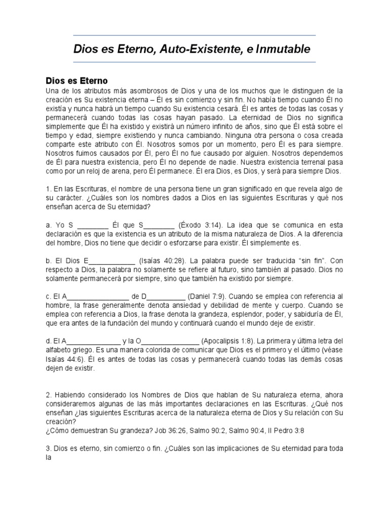 Dios Es Eterno, Auto Existente e Inmutable | PDF | Dios | Felicidad